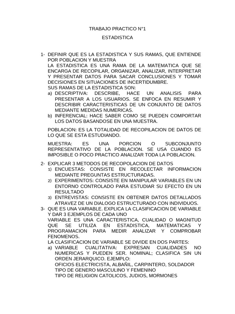 TP N1 Estadistica | PDF | Estadísticas | Metodología