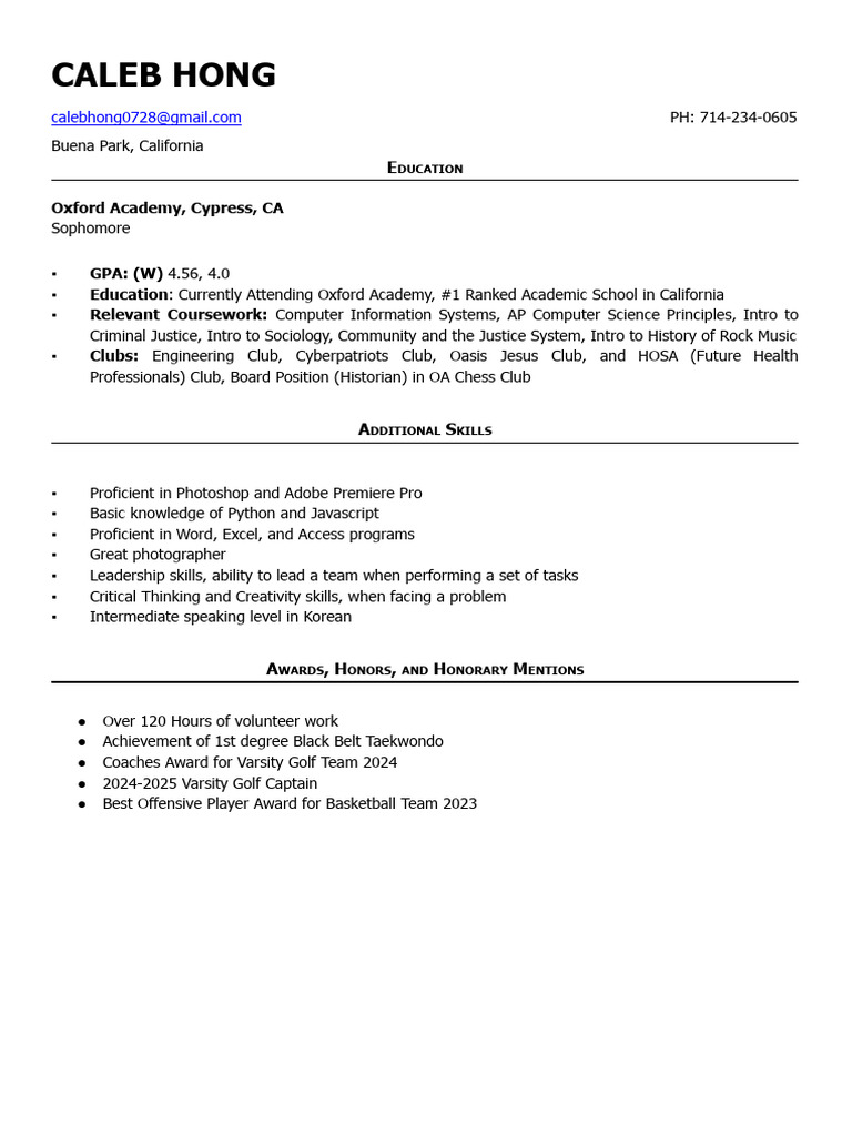 Caleb Hong Resume 2024 | PDF