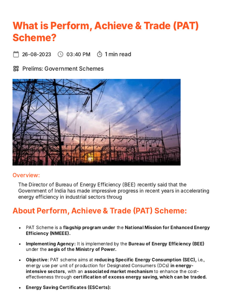 What Is Perform, Achieve & Trade (PAT) Scheme | PDF | Energy ...