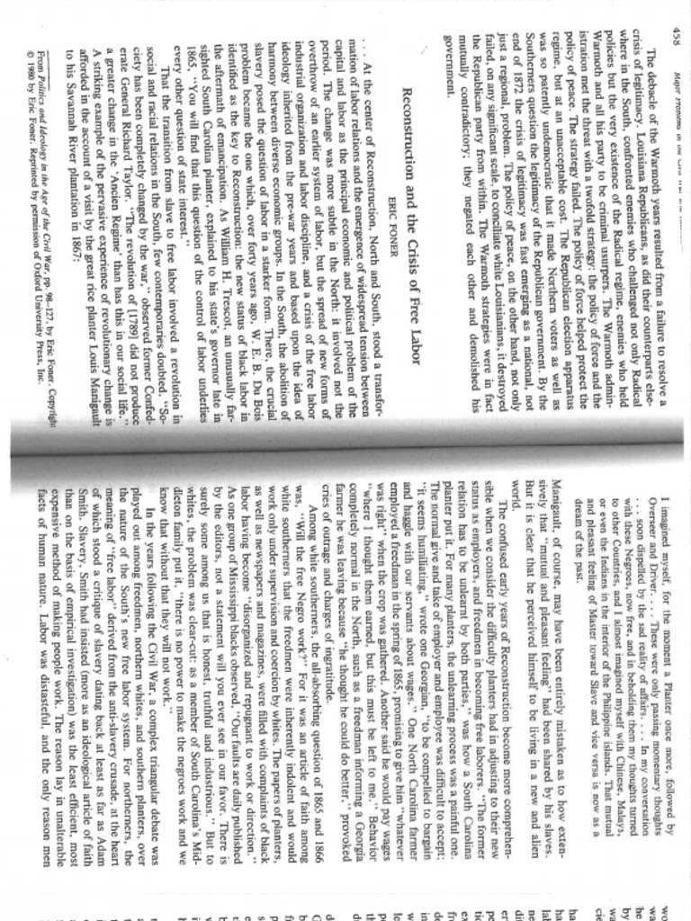 Foner Reconstruction Free Labor | PDF