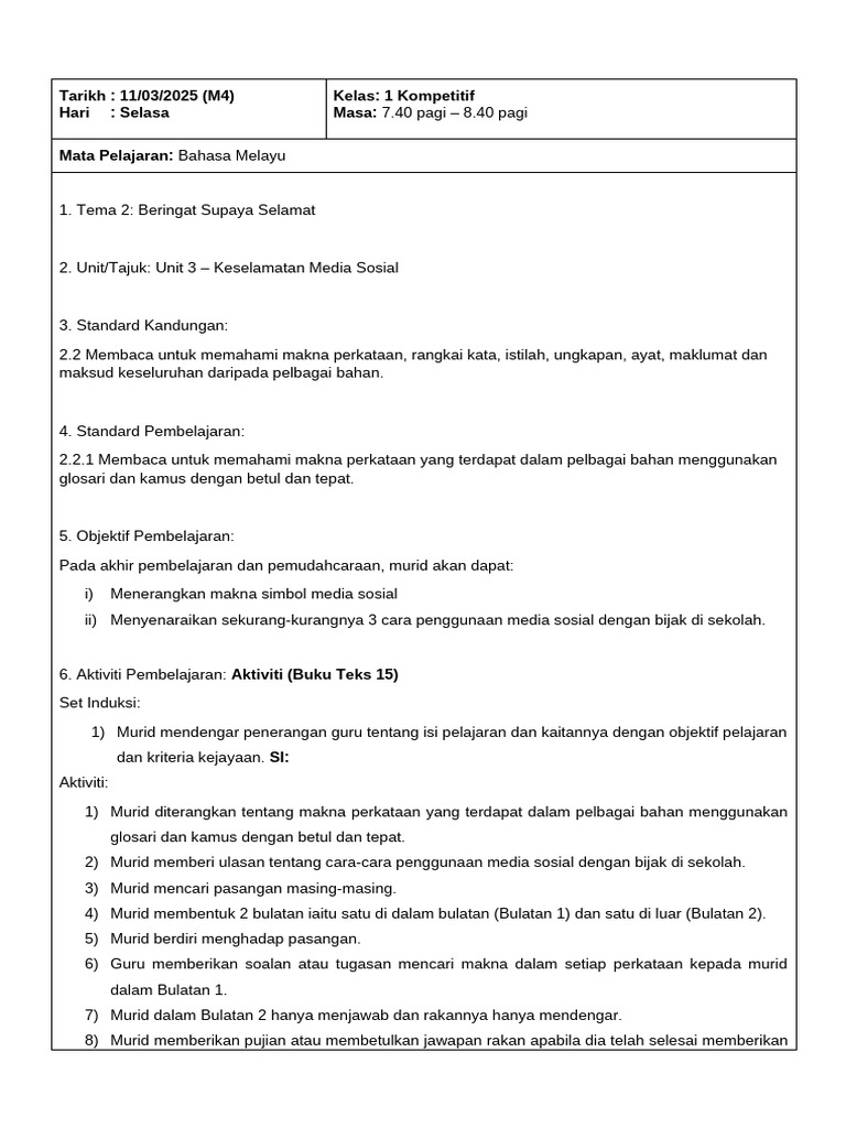 RPH 11 Mac 2025 Selasa (M4) | PDF