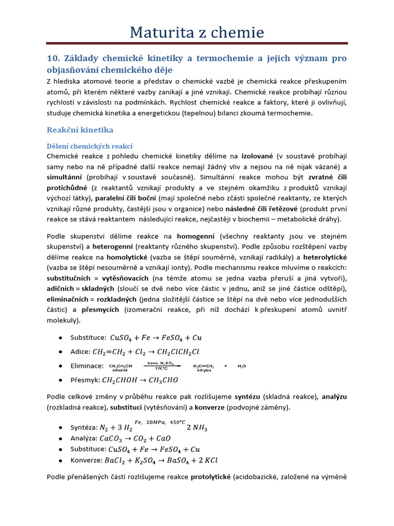 10 Zaklady Chemicke Kinetiky A Termochemie A Jejich Vyznam | PDF