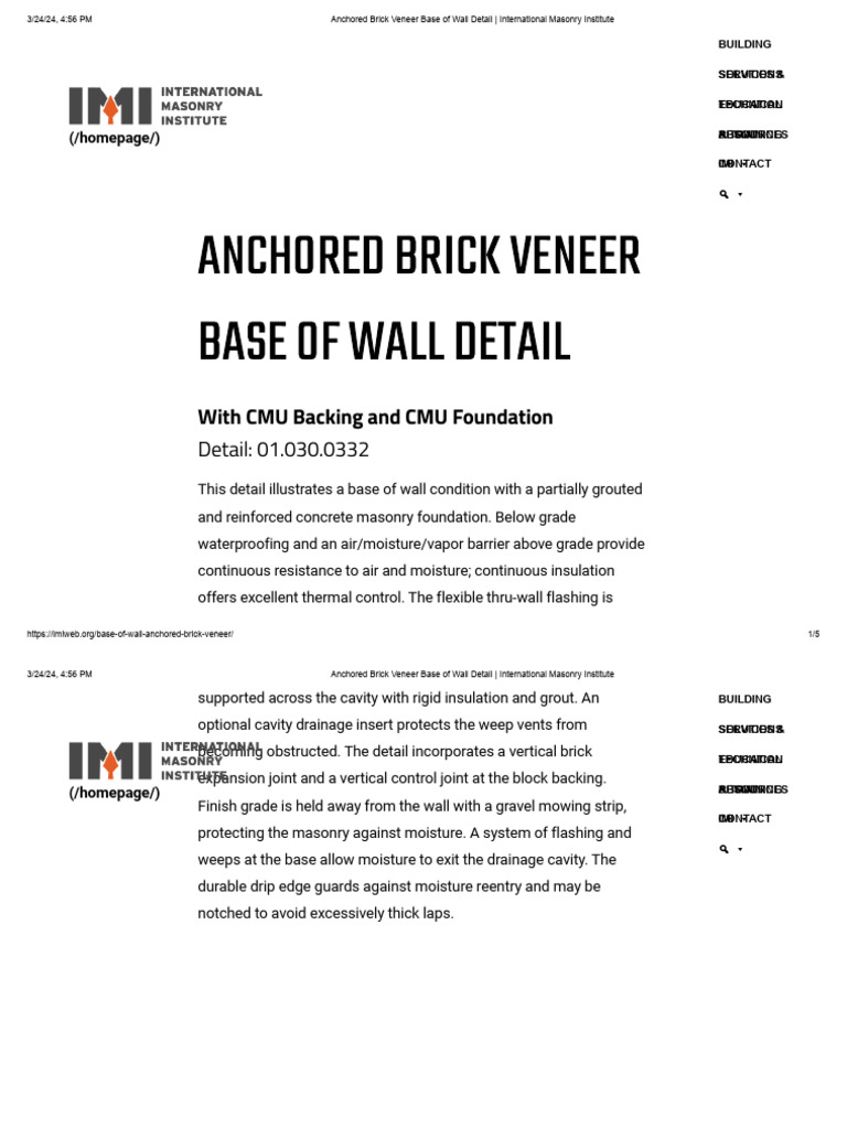 Anchored Brick Veneer Base of Wall Detail - International Masonry ...
