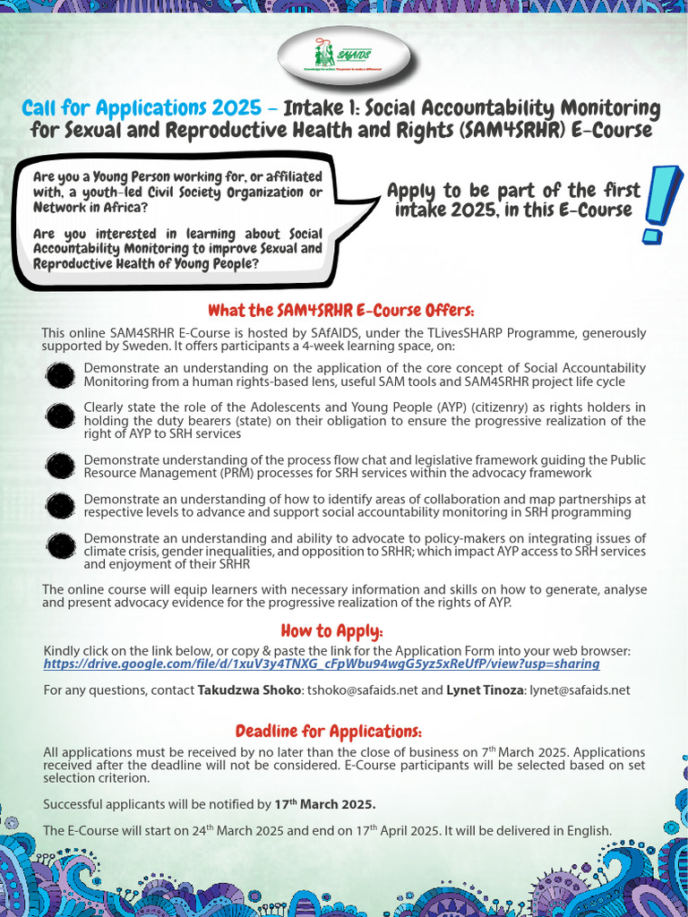 SAfAIDS Call For Applications 2025 First Intake SAM4SRHR E-Course ...