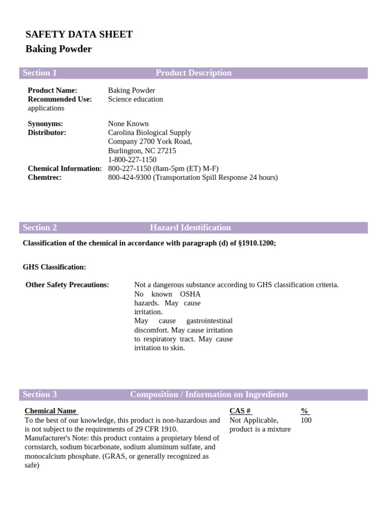 Baking Soda Safety Guidelines | PDF | Personal Protective Equipment ...