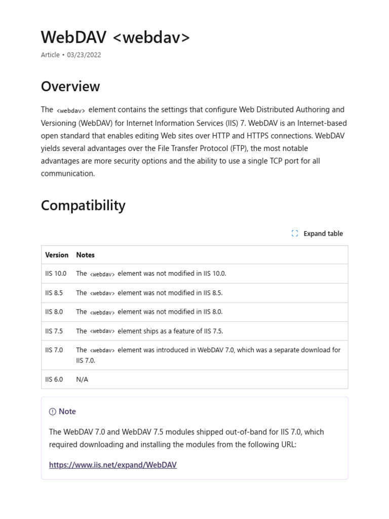 WebDAV - Webdav - Microsoft Learn | PDF | Internet Information Services | Networking