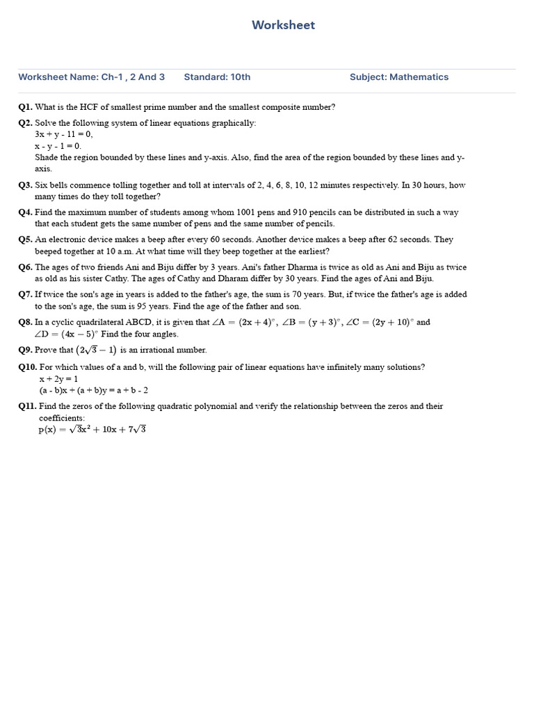 Practice Worksheet CH 1, 2, 3 | PDF