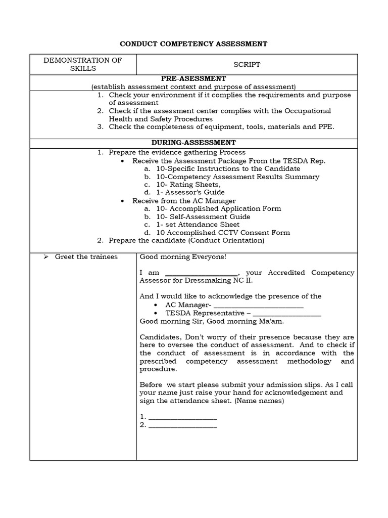 Conduct Competency Assessment Script 2025 | PDF