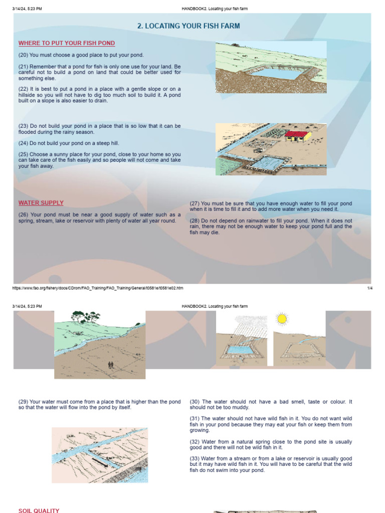 HANDBOOK2. Locating Your Fish Farm | PDF | Pond | Water