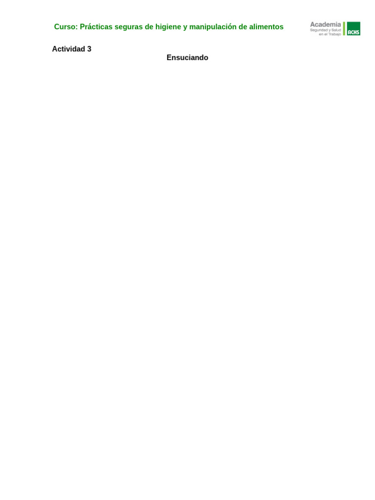 Act 3 - Prácticas Seguras de Higiene y Manipulación de Alimentos | PDF
