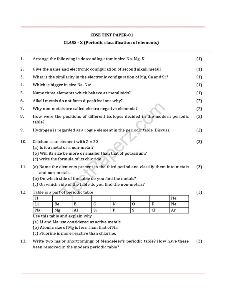 Periodic-Classification Imp Questions Paper 1 | PDF