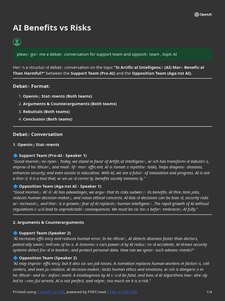 AI Benefits Vs Risks | PDF | Artificial Intelligence | Intelligence (AI ...
