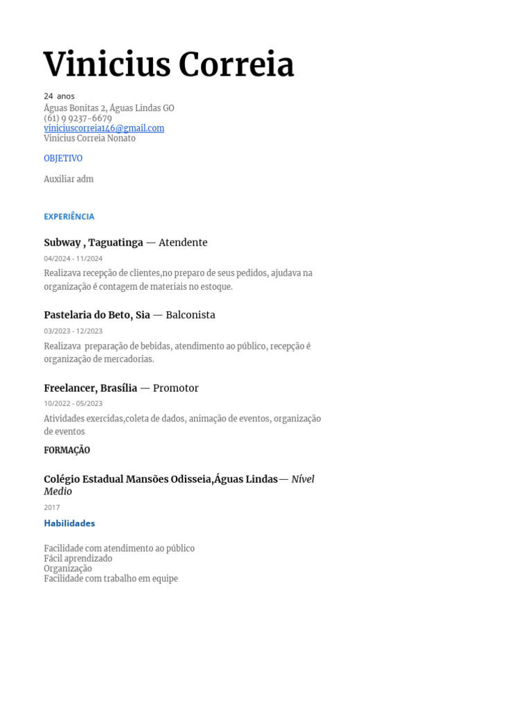Currículo de Vinicius Correia - Adm | PDF