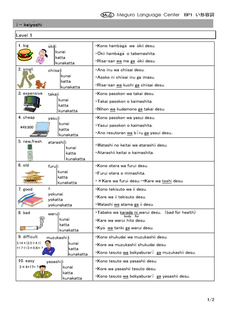 I Adjlevel1 (Romaji) | PDF