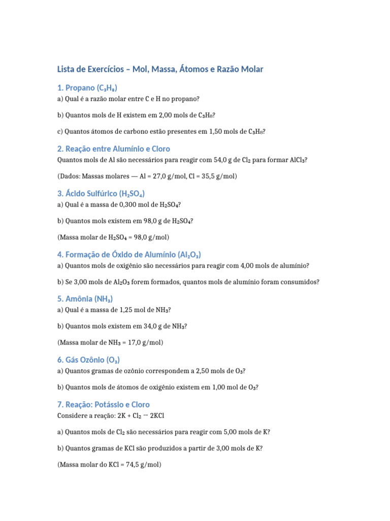 Exercicios Mol Massa | PDF