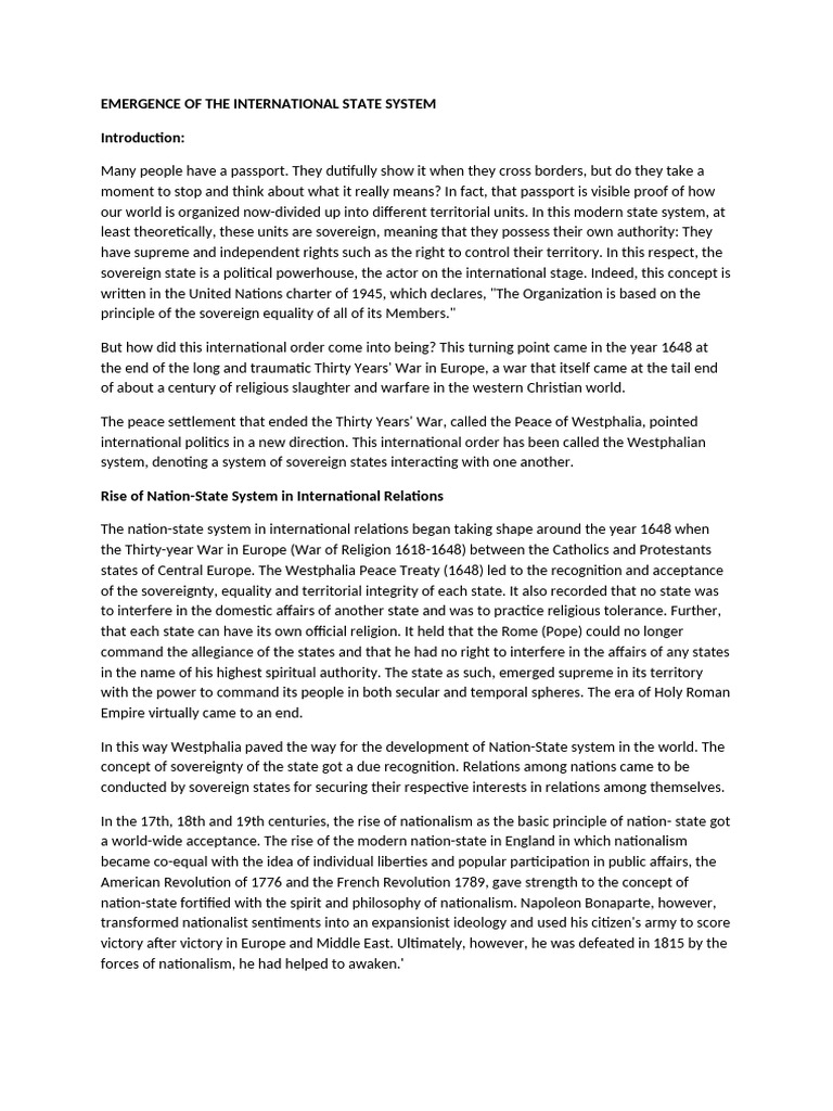 Emergence of International State System Edited | PDF | Sovereignty ...