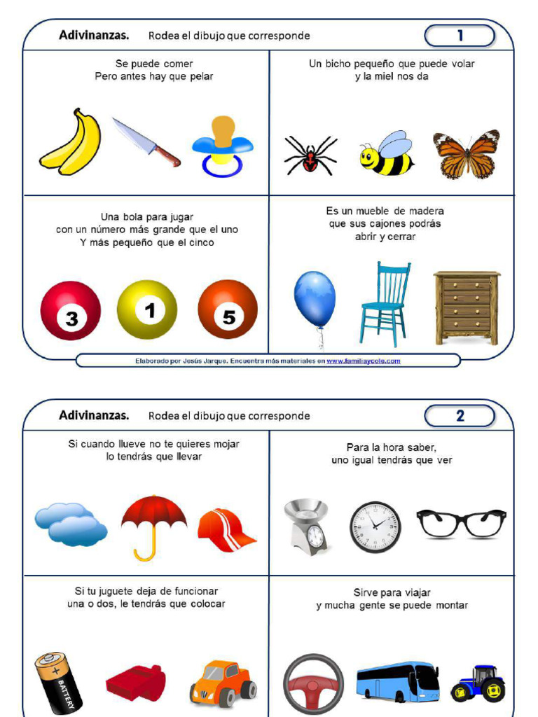 7 Fichas de Adivinanzas para Niños Autor | PDF