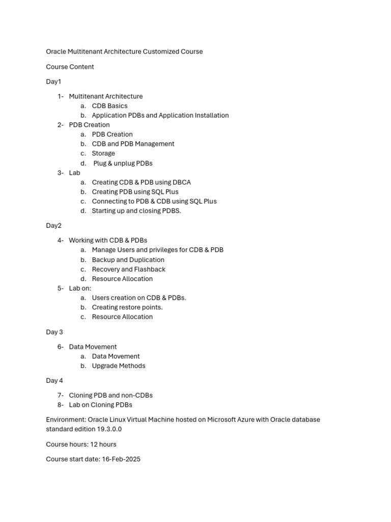 Oracle 19c Multitenant Training Course | PDF