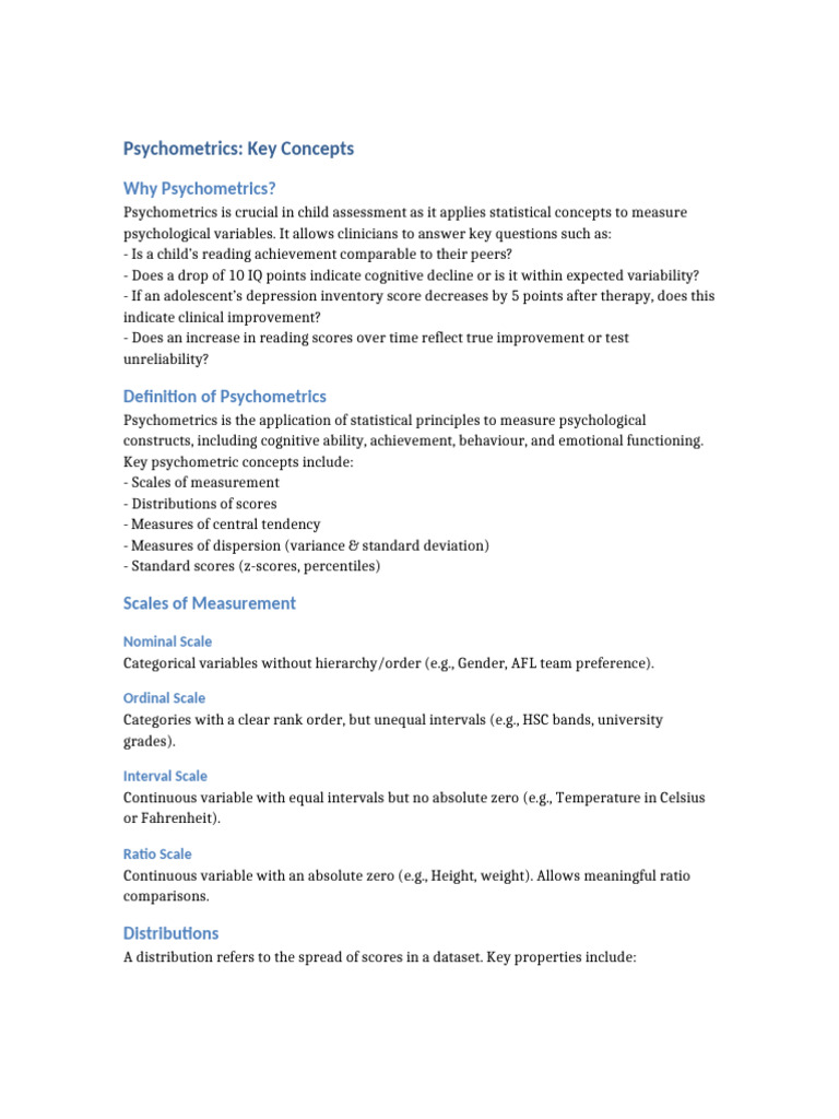 Understanding Psychometrics in Child Assessment | PDF | Level Of ...