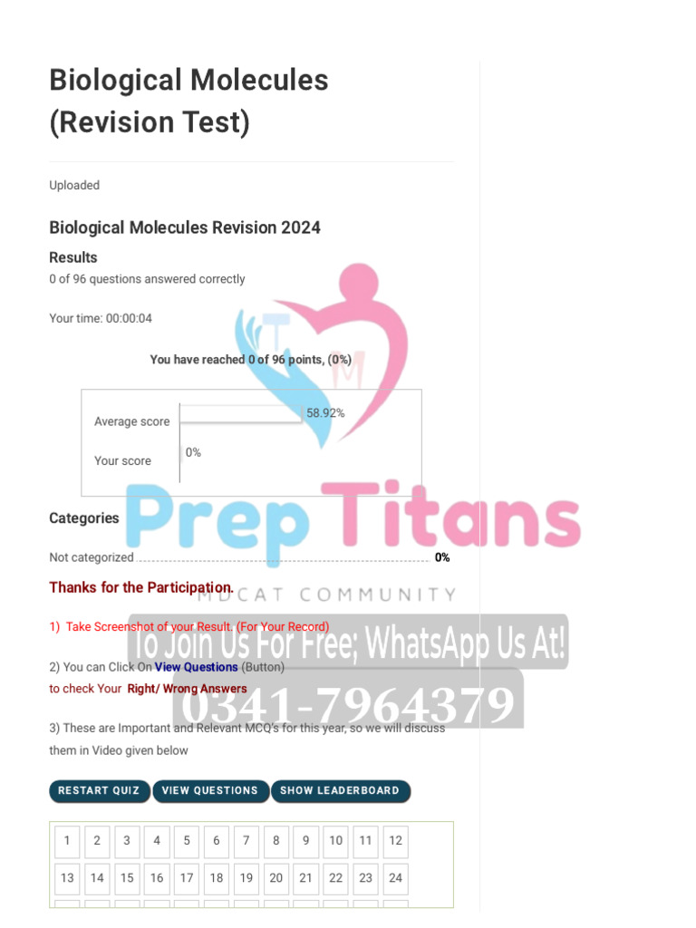 2-Biological Molecules (Revision Test) - Engeecon by Academies Studio ...