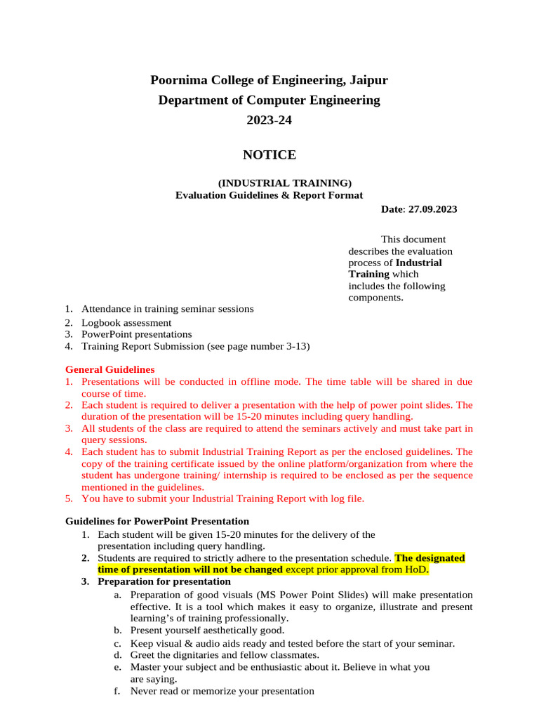 IT Report Guidelines 2023-24 | PDF | Citation | Microsoft Power Point