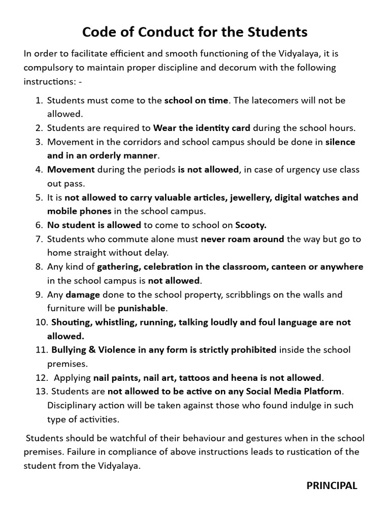 Code of Conduct For The Students | PDF