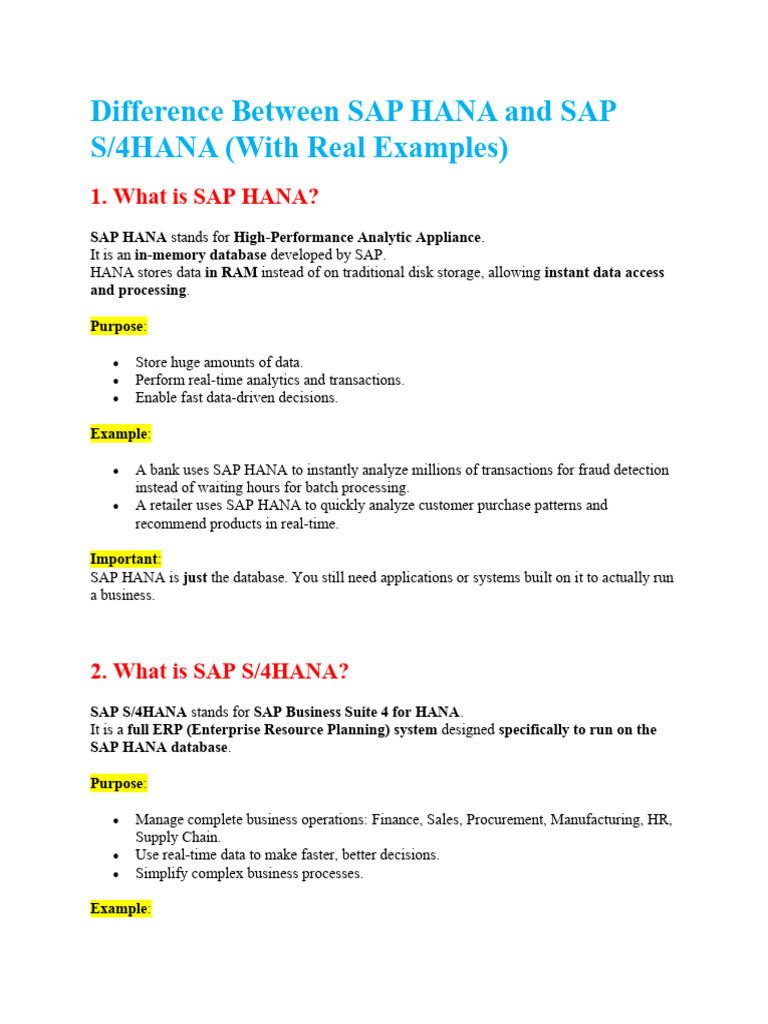 Difference Between SAP HANA SAP S4 HANA 1745853071 | PDF | Databases | Information Retrieval