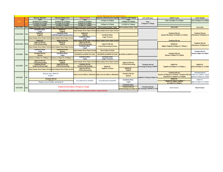 Weekly Shedule - Sheet1 | PDF