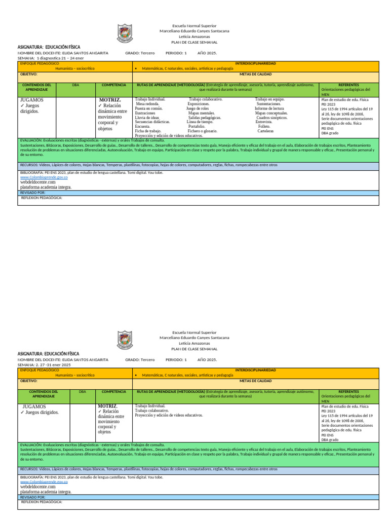 Plan de Clase Educación Física 2025 | PDF | Evaluación | Aprendizaje