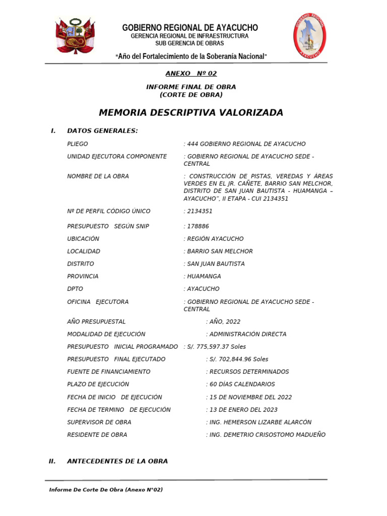 Informe Final de Obra en Ayacucho | PDF | Hormigón | Cemento