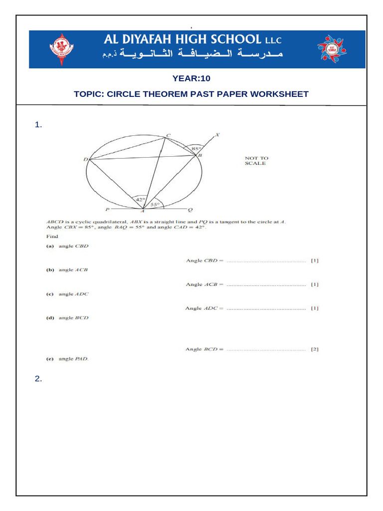 Circle Theorem WS 1 | PDF