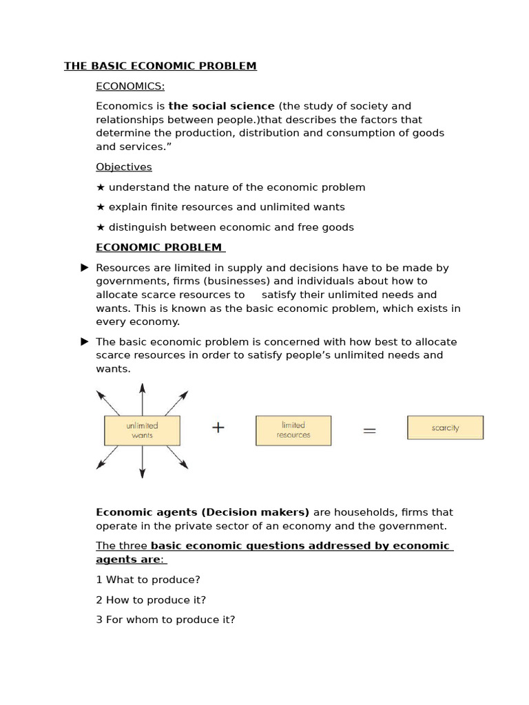 The Basic Economic Problem (Notes) | PDF