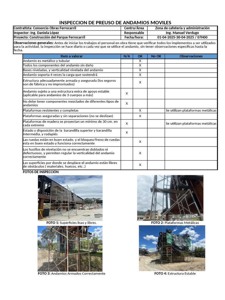 Inspeccion de Andamios - Abril | PDF | Andamio