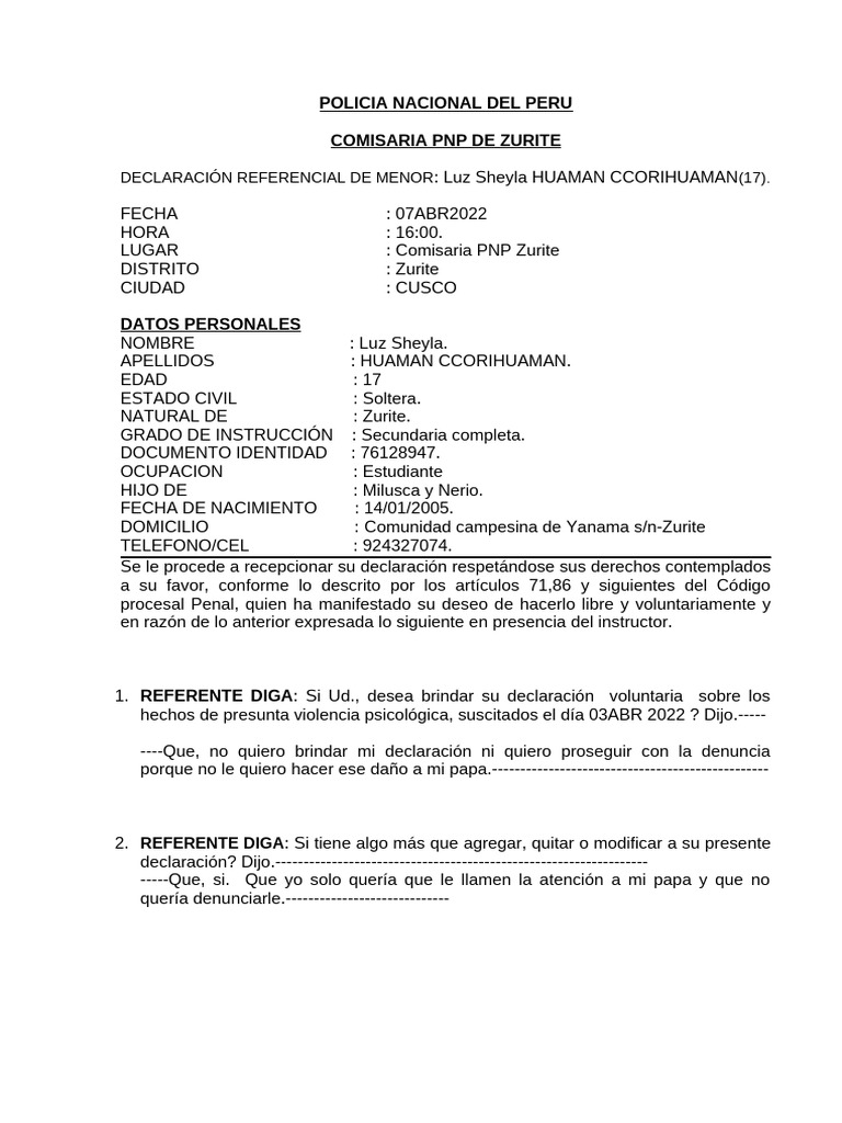 Isabel Moreano Maytan | PDF | Justicia | Crimen y violencia