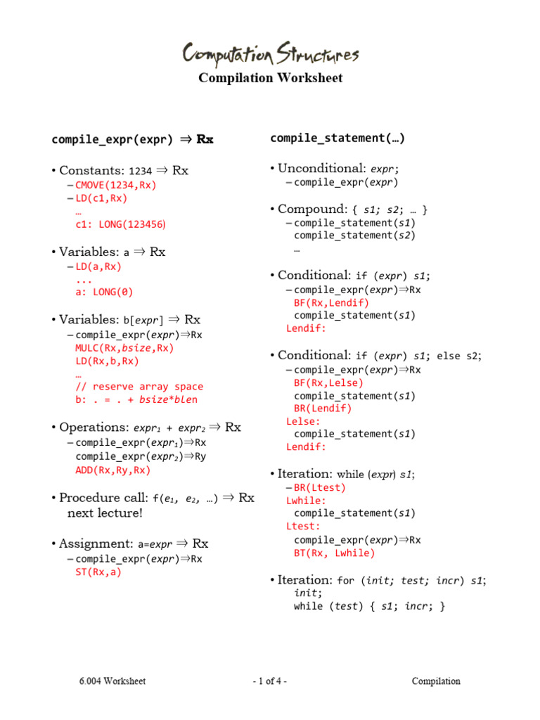 Compilation Worksheet | PDF | Assembly Language | Computer Programming