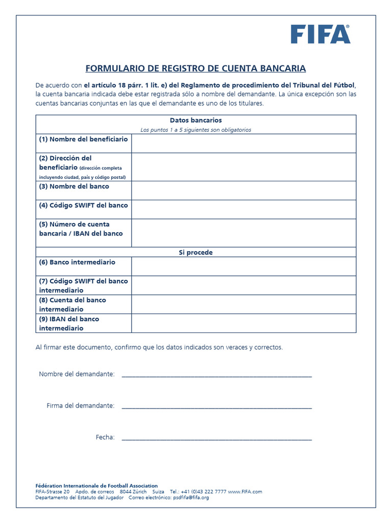 Bank Account Registration Form - FT - ES | PDF
