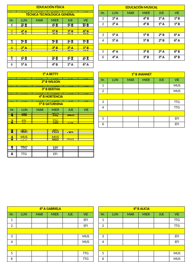 Horarios de Clases de Educación | PDF