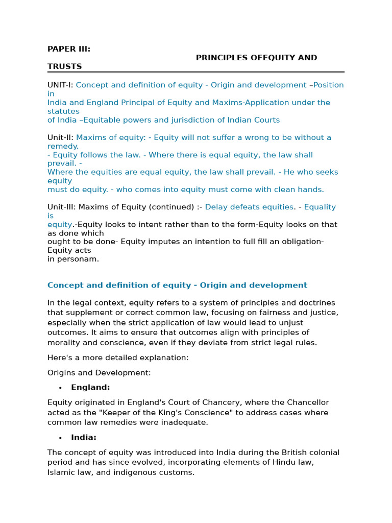 Principles of Equity and Trusts | PDF | Equity (Law) | Legal Remedy