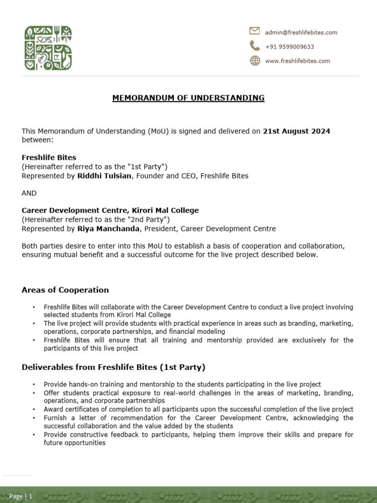 Revised MoU Live Project | PDF | Non Disclosure Agreement | Business