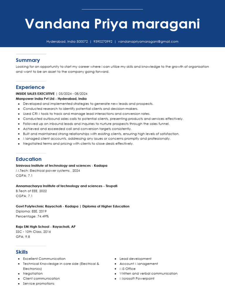 VANDANA PRIYA’s resume | PDF