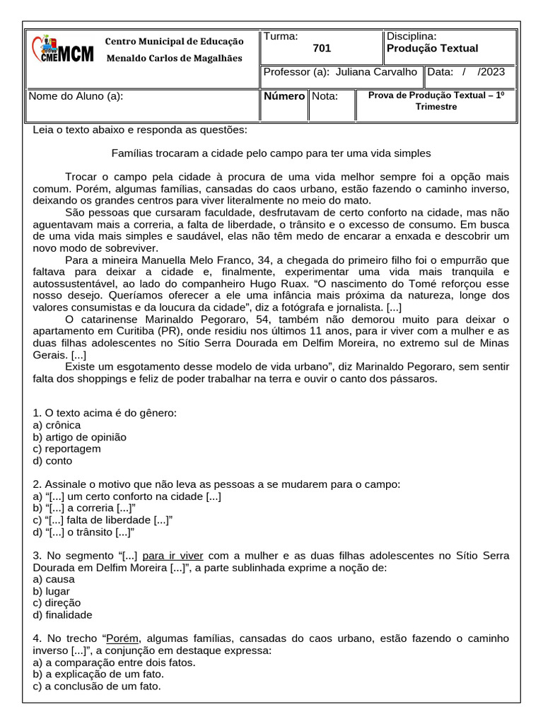 Prova PT 701 1o. Trim Juliana | PDF | Desperdício | Reciclagem