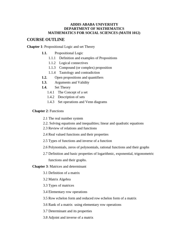 Math 1012 Course Outline | PDF | Matrix (Mathematics) | Mathematics