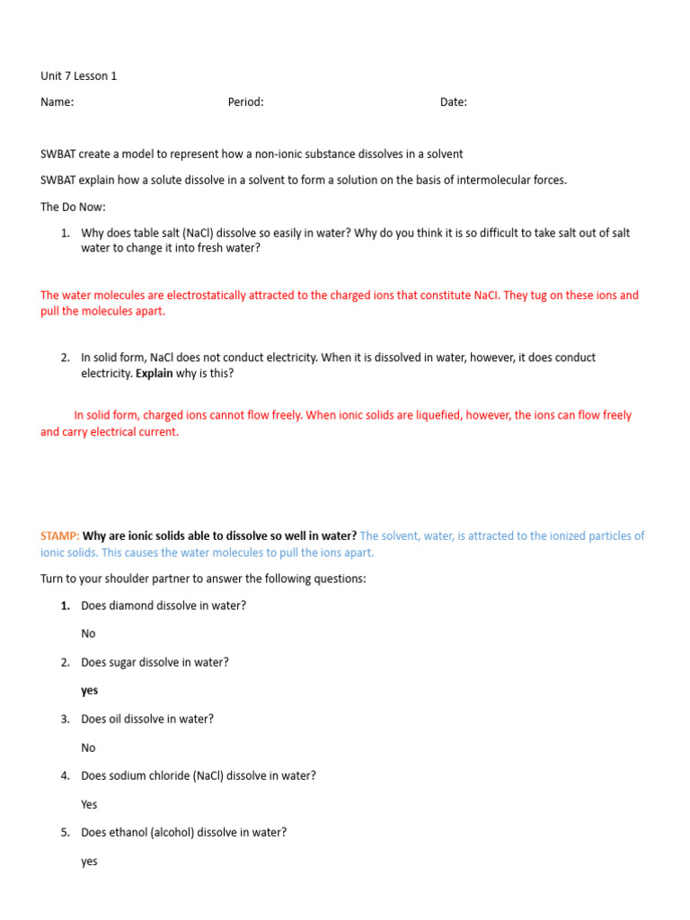 Diby Diallo - Unit 7 Lesson 1 | PDF | Solvation | Ion