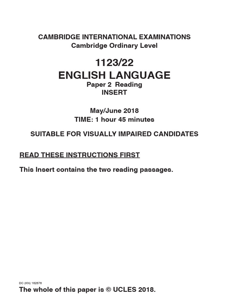 1123 English Language Insert Paper 02 Visually Impaired | PDF | Zoology
