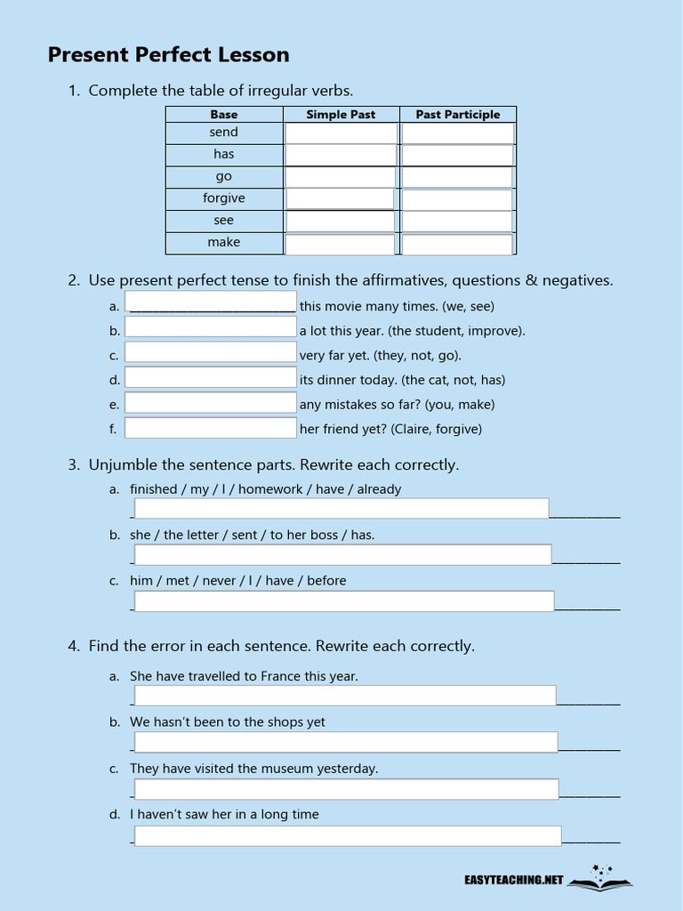 Present Perfect Worksheet | PDF