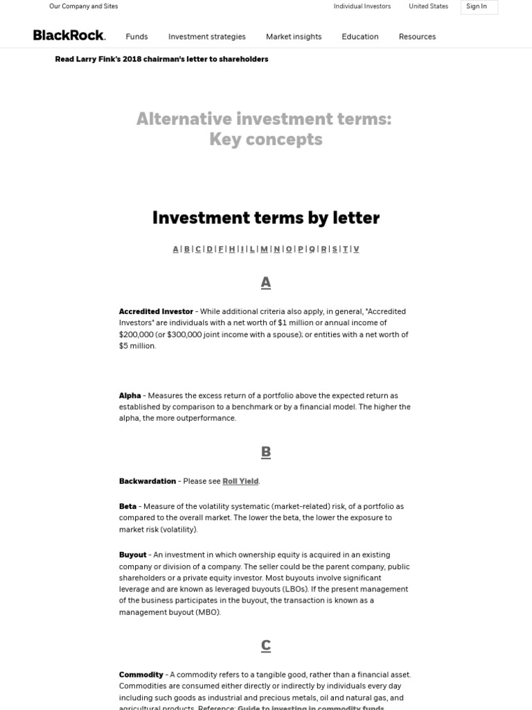 BlackRock Investment Terms Guide | PDF | Investing | Financial Risk