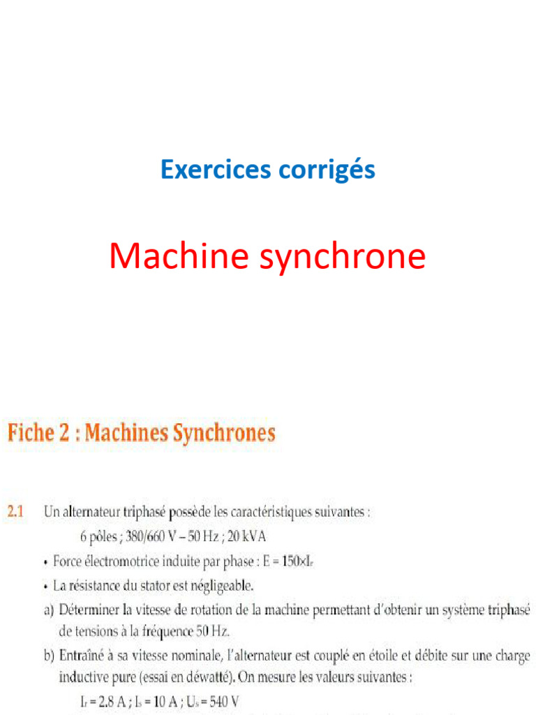 Exercices + Corrigés Machine Synchrone | PDF