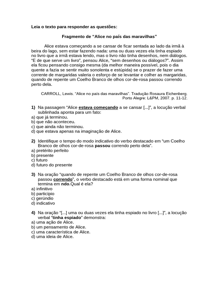 Questões Adaptadas para o Simulado LP 7º Ano | PDF