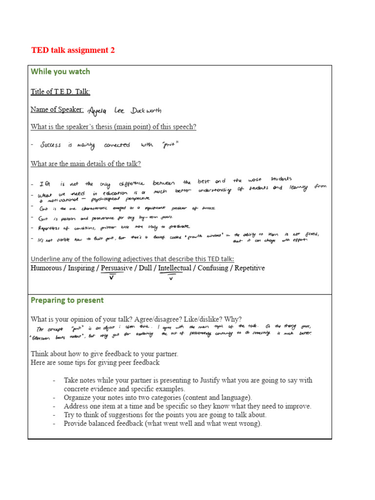 Copy of TED talk assignment 2 | PDF