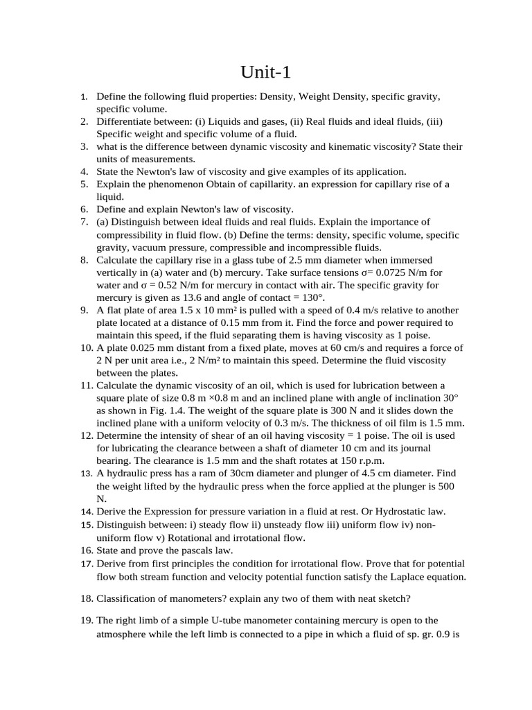 FMHP Importent Questions | PDF | Viscosity | Fluid Dynamics
